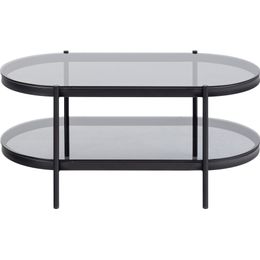 Couchtisch ACTONA GROUP, grau (rauch, matt schwarz, rauch), B:95cm H:42cm T:50cm, Tische, Couchtisch, tischplatte aus geh&auml;rtetem Rauchglas.Oval, 1 Ablage, B: 95 cm