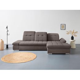 Ecksofa COTTA "Holiday L-Form mit Sitztiefen-, Armteil- und Kopfteilverstellung", schwarz (charcoal), B:302cm H:86cm T:190cm, 100% Polyester, Sofas, Ecksofa, wahlweise mit Bettfunktion & Bettkasten