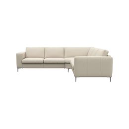 Ecksofa FLEXLUX "Fiore, gleichschenklig, super Sitzkomfort durch Kaltschaum im Sitz", wei&szlig; (warm wei&szlig;), B:257cm H:85cm T:92cm, 100% Echteder, Sofas, Ecksofa, breite Armlehnen, F&uuml;&szlig;e Alu+schwarz