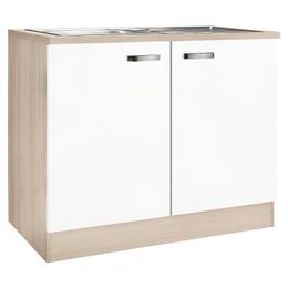 Sp&uuml;lenschrank Optifit "Faro", wei&szlig; (wei&szlig; glanz), B:100cm H:84,8cm T:60cm, Schr&auml;nke, Sp&uuml;lenschrank, mit Metallgriffen, Breite 100 cm