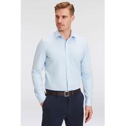 Businesshemd OLYMP "Luxor 24/Seven Modern Fit", Herren, Gr. 48, N-Gr, blau (bleu), Obermaterial: 92% Baumwolle, 8% Elasthan, 2-Knopf-Manschette, Hemden Businesshemd, mit Dobby-Webmuster mit Farbakzentuierung
