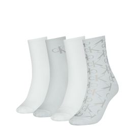 Socken Calvin Klein Jeans "CKJ WOMEN SOCK 4P HOLIDAY PACK AOP", Damen, Gr. - (37/41), wei&szlig; (light grau, wei&szlig;), Baumwollmischung, normal, Socken Socken, Logo, schmales B&uuml;ndchen