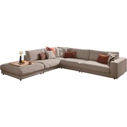 Ecksofa 3C CANDY "Enisa II, bequem und komfortabel, gro&szlig;es Familiensofa, L-Form", beige (sand), B:365cm H:86cm T:322cm, 100% Polyester, Sofas, Ecksofa, incl. 3 Flatterkissen, wahlweise mit Flecken-Schutz-Bezug Easy care
