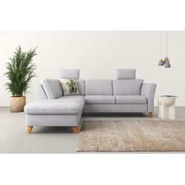 Ecksofa Home Affaire "Trelleborg L-Form", silber, B:252cm H:86cm T:213cm, 100% Polyester, Sofas, Ecksofa, Federkern-Polsterung, wahlweise mit Bettfunktion und Stauraum