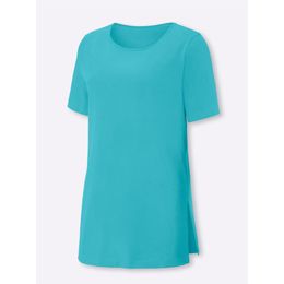 Longshirt Classic Basics "Longshirt", Damen, Gr. 54, blau (t&uuml;rkis), 100% Baumwolle, unifarben, Rundhals, Shirts Longshirt