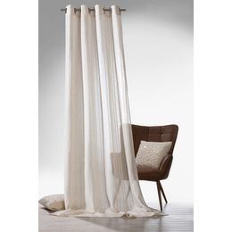 Weckbrodt-Gardinen Vorhang WECKBRODT "Natural Linen" Gr. 1, beige (natur), B:135cm H:245cm, Leinen, Polyester, Gardinen, Vorhang, Leinen-Optik, L&auml;ngsstreifen, halbtransparent, Gardine, Store
