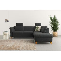Ecksofa Home Affaire "Trelleborg L-Form", grau (anthrazit), B:252cm H:86cm T:213cm, 100% Polyester, Sofas, Ecksofa, Federkern-Polsterung, wahlweise mit Bettfunktion und Stauraum
