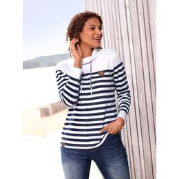 Sweatshirt Casual Looks, Damen, Gr. 44, bunt (wei&szlig;, marine, geringelt), 50% Baumwolle, 50% Polyester, gemustert, gestreift, mehrfarbig, Sweatshirts Sweatshirt