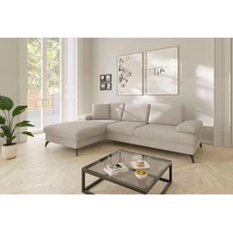 Sit & More Ecksofa SIT & MORE "Morris Jubi L-Form, B: 247 cm", beige (creme), B:247cm H:83cm T:171cm, 100% Polyester, Sofas, Ecksofa, mit Armteilfunktion & 1 Zierkissen, optional Bettfunktion