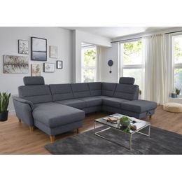 Wohnlandschaft Home Affaire "Palmera U-Form, B: 308 cm", grau (anthrazit), B:308cm H:89cm T:212cm, 100% Polyester;Struktur (100% Polyester);Luxus-Microfaser in Lederoptik (100% Polyester), Sofas, Wohnlandschaft, optional Bettfunktion & Bettkasten, Federkern