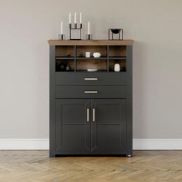 Highboard "York", grau (grau, eiche), B:105cm H:143cm T:42cm, MDF, SET ONE BY Musterring, Sideboards, Highboard, Typ 16, mit Holzt&uuml;ren und Schubkasten, Beleuchtung optional, B 105 cm