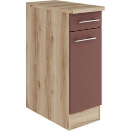 Unterschrank Optifit "Bella", rot (rostrot, wildeiche, wildeiche), B:30cm H:84,8cm T:60cm, Holzwerkstoff, Schr&auml;nke, Unterschrank, Breite 30 cm, 1 T&uuml;r, 1 Einlegeboden, 1 Schubkasten