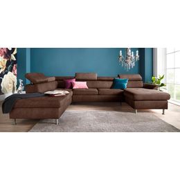 Wohnlandschaft exxpo - SOFA FASHION "Maretto, bequem und komfortabel, viel Platz, Breite 330cm, U-Form", braun (schoko), B:330cm H:96cm T:230cm, Luxus-Microfaser Vintageoptik (100% Polyester);Webstoff, Sofas, Wohnlandschaft, inkl. Kopfteilverstellung f&uuml;r mehr Sitzkomfort, wahlweise Bettfunktion