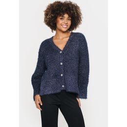 Strickjacke Saint Tropez "HalfaSZ Cardigan", Damen, Gr. M (38), blau (night sky), Strick, Obermaterial: 60% Polyester, 25% Polyamid, 15% metallisierte Fasern, unifarben, V-Ausschnitt, Strickjacken Strickjacke, mit Glitzereffekt