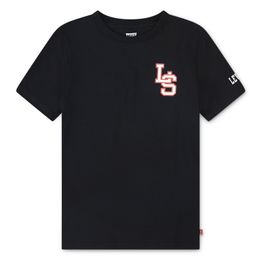 T-Shirt LEVI'S KIDS "LVB "LS" MONOGRAM TEE", Jungen, Gr. 10 (140), schwarz (jet schwarz), Single Jersey, Obermaterial: 60% Baumwolle, 40% Polyester, Rundhals, abgesteppte Kante, Shirts T-Shirt, mit Markendruck for BOYS