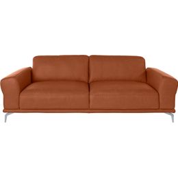2,5-Sitzer W.Schillig "montanaa", braun (cognac z69), B:232cm H:78cm T:94cm, Sofas, 2 5-Sitzer, mit Metallf&uuml;&szlig;en in Silber matt, Breite 232 cm