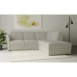 Ecksofa Home Affaire "Lavars, L-Form, Schlafsofa", beige (sand), B:241cm H:90cm T:226cm, 53% strukturiertes Polyester, 47% Polyester, Sofas, Ecksofa, mit Bettfunktion und Stauraum, in zwei verschiedenen Bezugsqualit&auml;ten