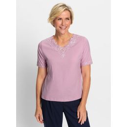 Spitzenshirt CLASSIC "Shirt", Damen, Gr. 50, rosa (ros&eacute;), 100% Baumwolle, Spitze:100% Polyester, unifarben, Shirts Spitzenshirt