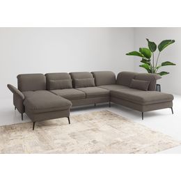 Sit & More Wohnlandschaft SIT & MORE "Emely, inkl. Sitztiefenverstellung", braun (schlamm), B:359cm H:92cm T:231cm, 100% Polyester, Sofas, Wohnlandschaft, wahlweise mit Bettfunktion,Bettkasten,Kopf- & Armteilverstellung