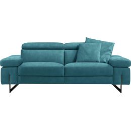 2,5-Sitzer Egoitaliano "Candice, elegant und edel, hochwertiges Designsofa, bequem", blau (teal), B:222cm H:100cm T:108cm, Sofas, 2 5-Sitzer, Kopfteile manuell verstellbar, titanumfarbene Kufenf&uuml;&szlig;e