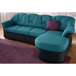 Ecksofa DOMO collection "Flores Schlafsofa, B/T/H: 233/142/86 cm, L-Form", schwarz (schwarz, petrol), B:231cm H:84cm T:142cm, Kunstleder SOFTLUX / Struktur ( 90% Polyester, 10% Polyacryl );NaturLEDER (echtes Rindsleder) in Sitz und R&uuml;cken. Korpus in passendem Kunstleder SOFTLUX bezogen;Microfaser PRIMABELLE (100% Polyester) / Struktur ( 100% Polyester ), Sofas, Ecksofa, wahlweise mit Bettfunktion,