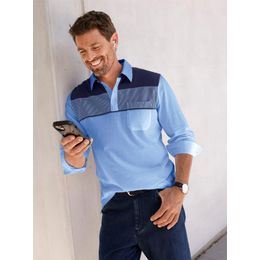 Poloshirt Catamaran "Langarm-Poloshirt", Herren, Gr. 48/50, blau (bleu, marine), 100% Baumwolle, gemustert, gestreift, mehrfarbig, Shirts Poloshirt