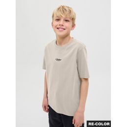 Jack & Jones T-Shirt JACK & JONES JUNIOR "JJESOHO TEE SS CREW NECK NOOS JNR", Jungen, Gr. 128, gelb (moonbeam), Single Jersey, Obermaterial: 100% Baumwolle, bedruckt, regular fit normal, Rundhals, Shirts T-Shirt