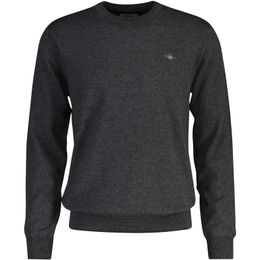 Rundhalspullover Gant "CTN/WO C-NECK", Herren, Gr. XL, grau, Feinstrick, Obermaterial: 70% Baumwolle, 30% Wolle, meliert, normal h&uuml;ftlang, Rundhals, Rippstrickb&uuml;ndchen, Pullover Rundhalspullover, mit Logostickerei
