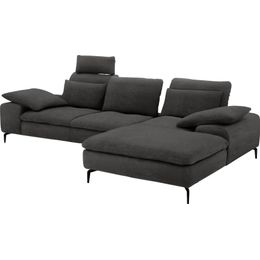 Ecksofa W.Schillig "valentinoo, Designsofa, bequem, elegant und zeitlos, L-Form", grau (anthrazit r66), B:299cm H:83cm T:178cm, Chenille-Flachgewebe R66 (85% Polyester, 15% Nylon), Sofas, Ecksofa, inklusive Hocker, mit Sitztiefenverstellung, Breite 299 cm