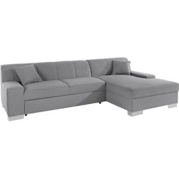 Ecksofa DOMO collection "Bero, elegant und zeitlos, flache Armlehnen, Breite 268cm L-Form", grau (mittelgrau), B:268cm H:74cm T:153cm, Feinstruktur (100% Polyester);Luxus-Microfaser (100% Polyester);Zierkissen: Im jeweiligen Bezugsstoff;Struktur fein (100% Polyester), Sofas, Ecksofa, fester Sitzkomfort, wahlweise mit Bettfunktion