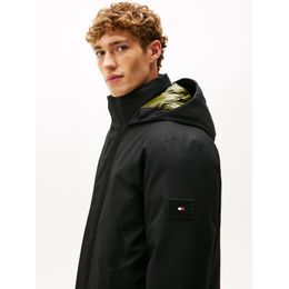 Kurzmantel Tommy Hilfiger "TECH HOODED PADDED PARKA", Herren, Gr. M, schwarz, Web, Obermaterial: 100% Polyester, regular fit ca. Mitte Oberschenkel, Rundhals, eingesetzt gerader Abschluss, M&auml;ntel Kurzmantel, Regular fit