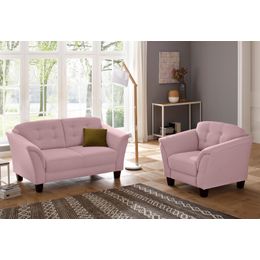 Sessel Home Affaire "Trondheim", rosa (altrosa), B:104cm H:89cm T:90cm, Flachgewebe (100% Polyester);Luxus-Microfaser (90% Polyester, 10% Polyamid);Struktur fein (100% Polyester), Sessel, Sessel, mit Federkern, Knopfheftung im R&uuml;cken, F&uuml;&szlig;e Buche