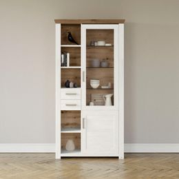Standvitrine "York", wei&szlig; (wei&szlig;, eiche), B:105cm H:207cm T:42cm, MDF, SET ONE BY Musterring, Schr&auml;nke, Standvitrine, Typ 05 und 06, mit Glast&uuml;r, Beleuchtung optional, H&ouml;he 207 cm