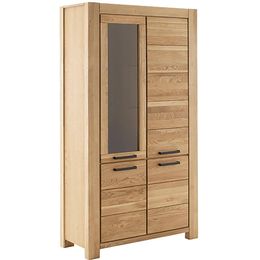 Vitrine MCA LIVING "SILIAS Vitrine gro&szlig;", beige (naturfarben), B:109cm H:199cm T:45cm, Holzwerkstoff, Massivholz, Schr&auml;nke, Vitrine, ged&auml;mpfte T&uuml;ren