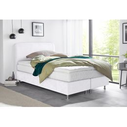Boxspringbett, wei&szlig;, B:100cm L:212cm, Bezug Kaltschaum-Topper: mit Klimafaser versteppt, 100% Polyester;Bezug untere Box und Kopfteil: wahlweise hochwertiger Microvelour (100% Polyester), feiner Strukturstoff (100% Polyester) oder Kunstleder;Bezug Obermatratze: 100% Polyester, Bezug abnehm- und waschbar bis 60C, Westfalia Schlafkomfort, Komplettbetten, Boxspringbett, inkl. Kaltschaum-Topper