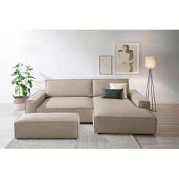 Polsterecke Home Affaire "SHERWOOD XXL tief, L-Form, Schlaffunktion, Bigsofa, Cord, Leinenoptik", braun (hellbraun), B:284cm H:90cm T:135cm, 100% Polyester, Sofas, Polsterecke, stellbar zum Schlafsofa (Krokodilverbinder), Cord, Leinenoptik