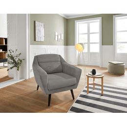 Sessel OTTO HOME "Bille", grau, B:87cm H:86cm T:90cm, Samtoptik (100% Polyester);Struktur (100% Polyester);Struktur fein (100% Polyester);Luxus-Microfaser weich (100% Polyester), Sessel, Sessel, mit Naht im R&uuml;ckenkissen und Eiche-Beinen, Design by Morten Georgsen