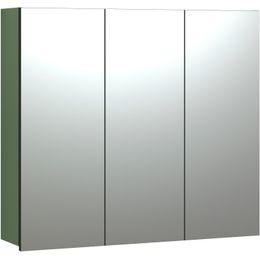 Spiegelschrank Welltime "Amrum", gr&uuml;n, B:90cm H:80cm T:20cm, FSC-zertifizierter Holzwerkstoff, Glas, Schr&auml;nke, Spiegelschrank, 3-T&uuml;riger Badspiegel mit Stauraum - Ma&szlig;e (B/T/H) 90/20/80 cm