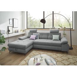 Ecksofa ED EXCITING DESIGN "Altona L-Form", grau, B:274cm H:88cm T:177cm, 100% Polyester, Sofas, Ecksofa, mit Bettfunktion, Bettkasten, Armteilverstellung & Kopfst&uuml;tzen