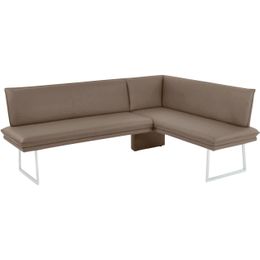 K+w Komfort & Wohnen Eckbank K+W KOMFORT & WOHNEN, grau (smoke), H:86cm T:60cm, Sitzb&auml;nke, Eckbank, mit Sattlernaht und schmaler Kufe, langer Schenkel rechts oder links