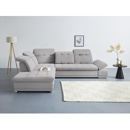 Ecksofa COTTA "Holiday L-Form mit Sitztiefen-, Armteil- und Kopfteilverstellung", grau, B:310cm H:86cm T:265cm, 90% Polyester, 10% Polyamid, Sofas, Ecksofa, wahlweise mit Bettfunktion & Bettkasten