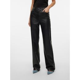 V&eacute;ro Moda Lederimitathose VERO MODA "VMTESSA HR WIDE PL PANTS NOOS", Damen, Gr. 29, L&auml;nge 34, schwarz, Web, Obermaterial: 96% Polyester, 4% Elasthan, unifarben, oversize normal, Hosen Lederimitathose
