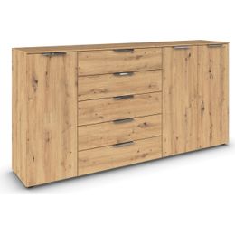 Schubkastenkommode Rauch "Kommode T&uuml;rkommode Sideboard Kombikommode FLIPP", braun (eiche artisan), B:200cm H:100cm T:42cm, Holzwerkstoff, Sideboards, Schubkastenkommode, 3-t&uuml;rig mit 5 Schubladen und Soft-Close-Funktion