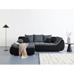Ecksofa Home Affaire "Imola, elegant und modern, aktuelle Steppung im Sitz, bequem, L-Form", schwarz (schwarz, anthrazit), B:271cm H:90cm T:104cm, Sofas, Ecksofa, frei im Raum stellbar, wahlweise mit Bettfunktion und Bettkasten