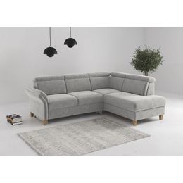 Ecksofa Home Affaire "Glendale, L-Form", hellgrau, B:247cm H:84cm T:193cm, 100% Polyester, Sofas, Ecksofa, inkl. Kopfteilverstellung, wahlweise mit Vorziehsitz und Bettkasten