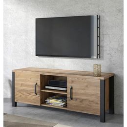Lowboard Home Affaire "Olin WM", schwarz (appenzeller fichte, appenzeller fichte, schwarz supermatt), B:147cm H:57cm T:43cm, Dekorfolie, FSC-zertifizierter Holzwerkstoff, Sideboards, Lowboard