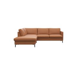Ecksofa FLEXLUX "Fiore, L-Form", braun (modern cogna), B:234cm H:85cm T:225cm, 100% Echteder, Sofas, Ecksofa, schmale Armlehnen, F&uuml;&szlig;e Alu/schwarz, B/T 234/225cm, Kaltschaum im Sitz