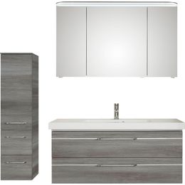 Badm&ouml;bel-Set SAPHIR "Balto Sprint 3-teilig, Mineralmarmor-Waschtisch mit LED-Spiegelschrank", grau (graphit struktur quer nachbildung), B:153cm H:200cm T:50,8cm, Holzwerkstoff, Kastenm&ouml;bel-Sets, Badm&ouml;bel-Set, Badezimmer Set mit Midischrank inkl T&uuml;rd&auml;mpfer, 4 T&uuml;ren, 4 Schubladen