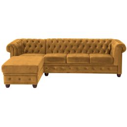 Chesterfield-Sofa Home Affaire "New Castle L-Form", gelb (mustard), B:255cm H:72cm T:171cm, Sofas, Chesterfield-Sofa, hochwertige Knopfheftung in Chesterfield-Design, B/T/H: 255(171/72)