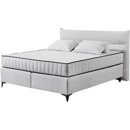 Boxspringbett ED EXCITING DESIGN "Vlieland", grau (hellgrau), B:210cm L:214cm, 95% Polyester, 5% Cotton, Komplettbetten, Boxspringbett, Premium 9-Zonen-Tonnentaschenfederkern Duo-Matratze mit Kokosmatte